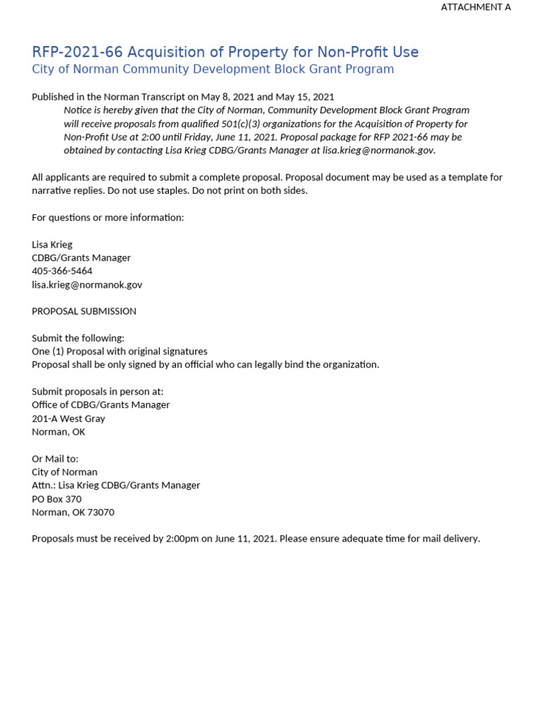 RFP 2021-66 Acquisition of Property For Non-Profit Use | PDF