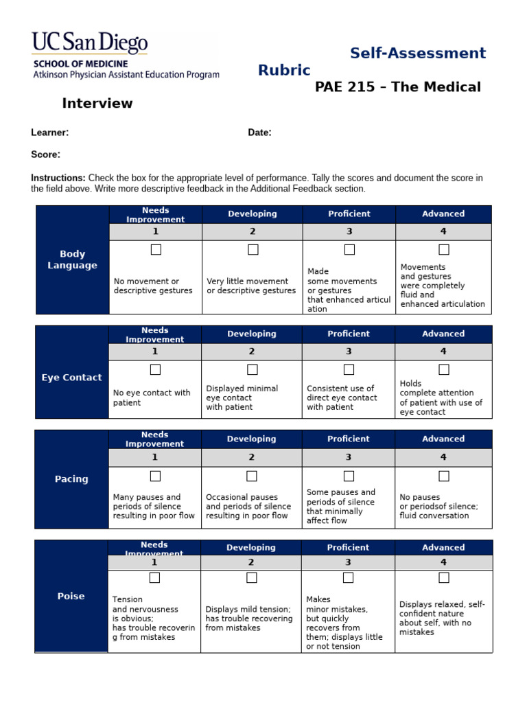 RUBRIC Self-Assessment PAE215-1 | PDF