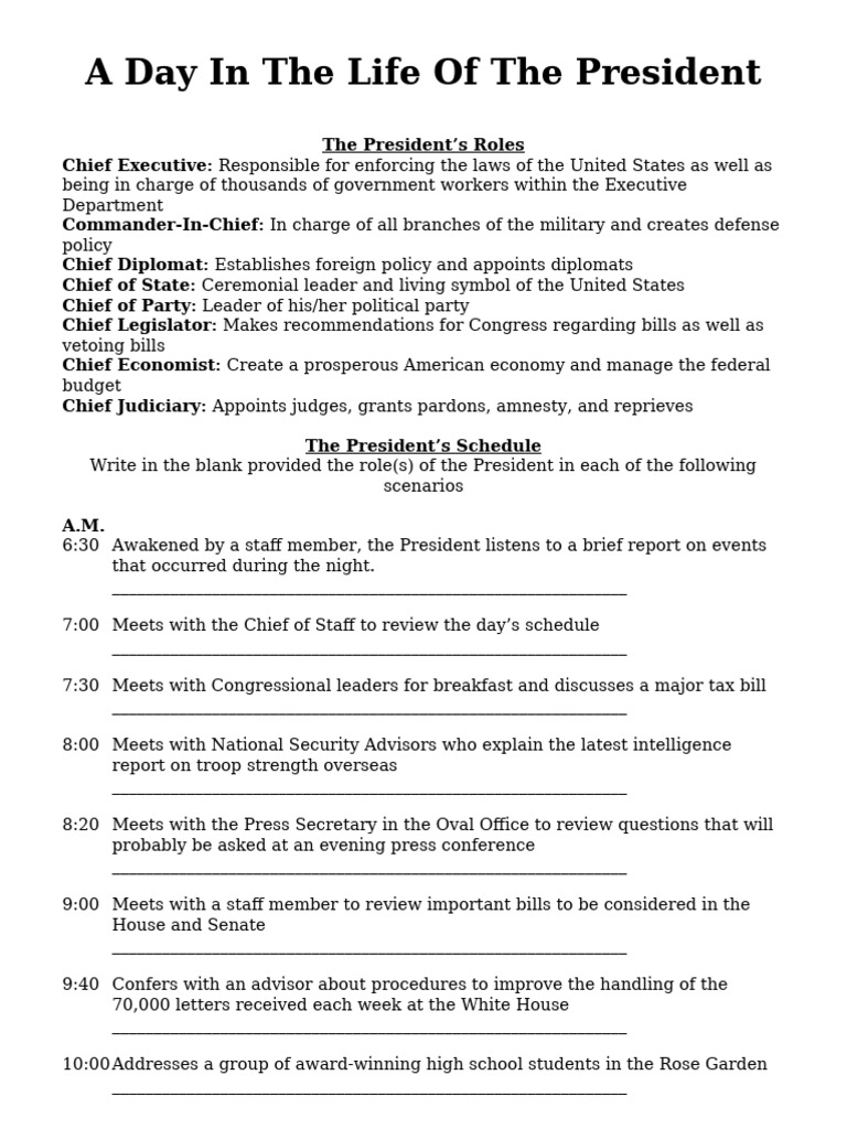 A Day in The Life of The President | PDF