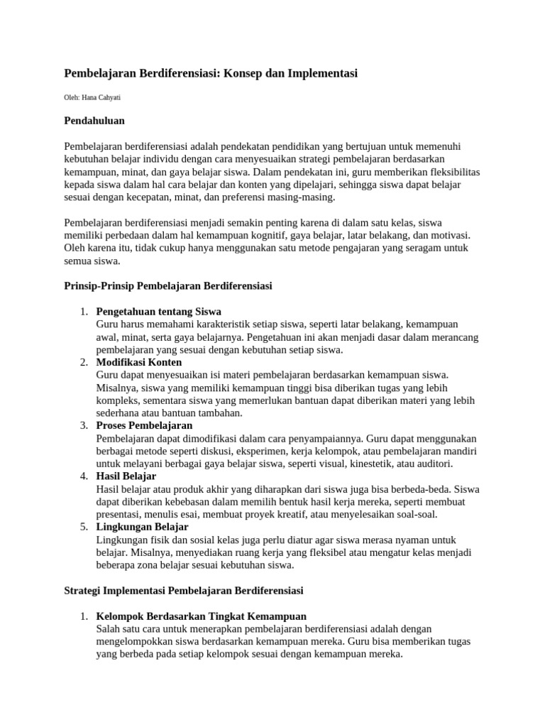 Pembelajaran Berdiferensiasi Konsep Dan Implementasi | PDF