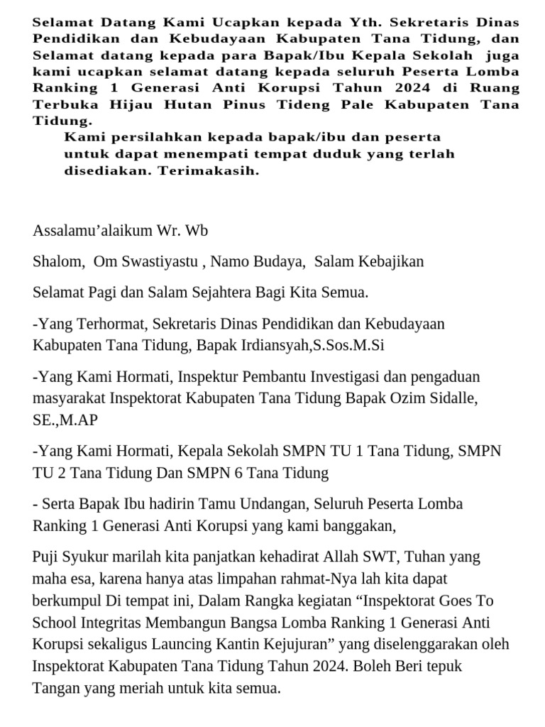MC Inspektorat Goes To School Lomba Ranking 1 Generasi Anti Korupsi | PDF MC Inspektorat Goes To School Lomba Ranking 1 Generasi Anti Korupsi | PDF