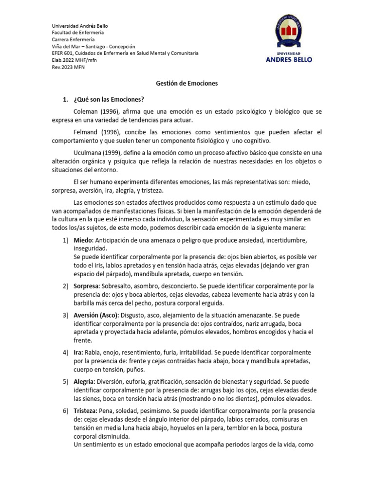 Guía Gestión De Emociones Pdf