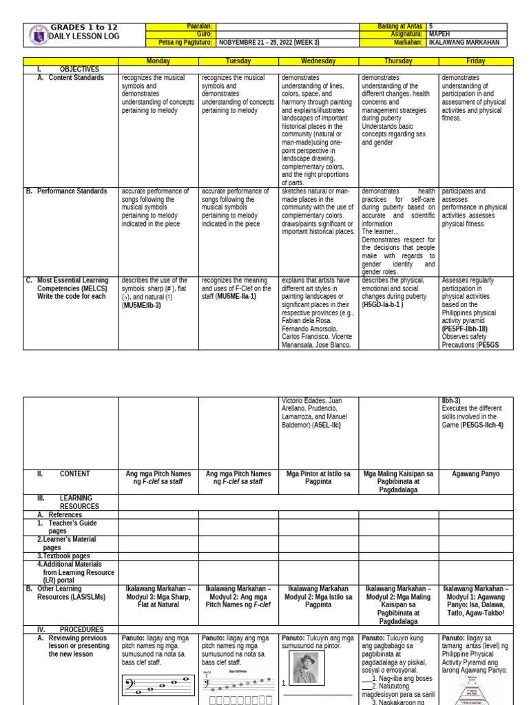 DLL G5-Mapeh Q2 W3 | PDF