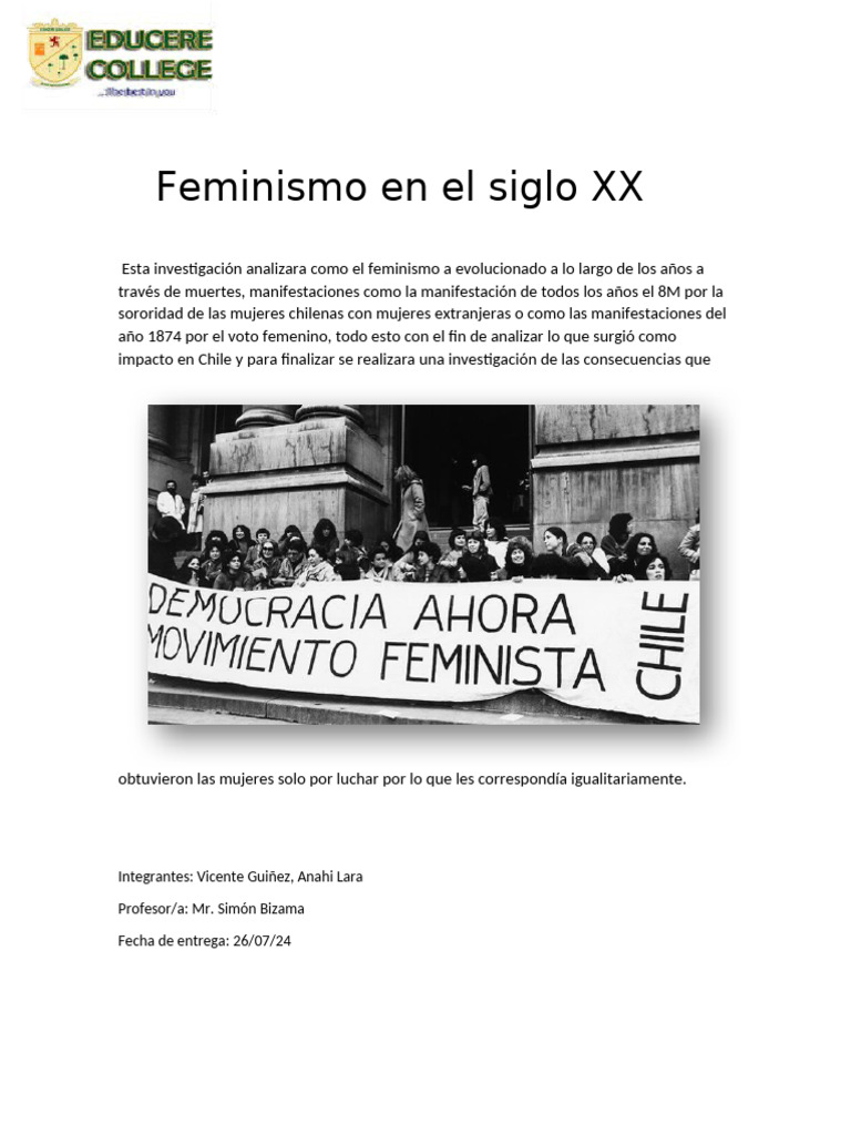 Movimiento Feminista sigloXX | PDF