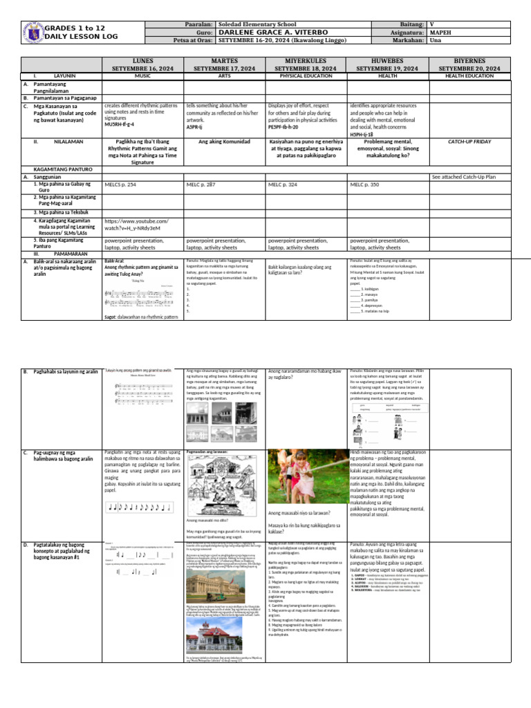 DLL in MAPEH 5 Q1 W8 | PDF