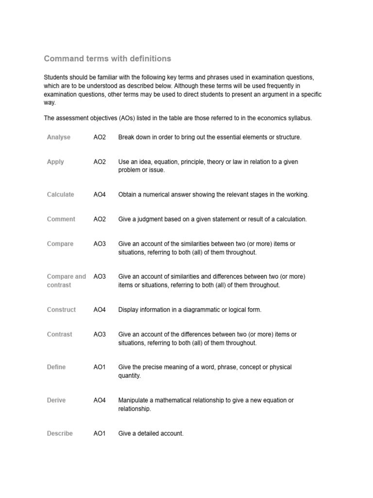 Command Terms With Definitions | PDF