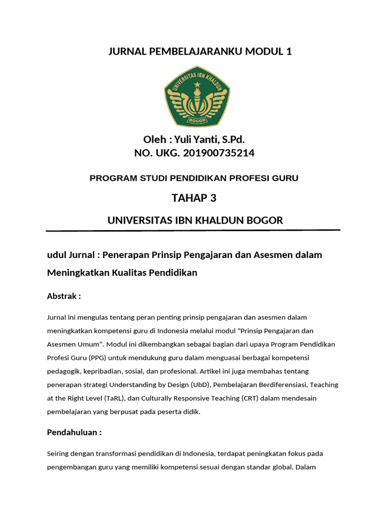 JURNAL MODUL 1 PPG | PDF