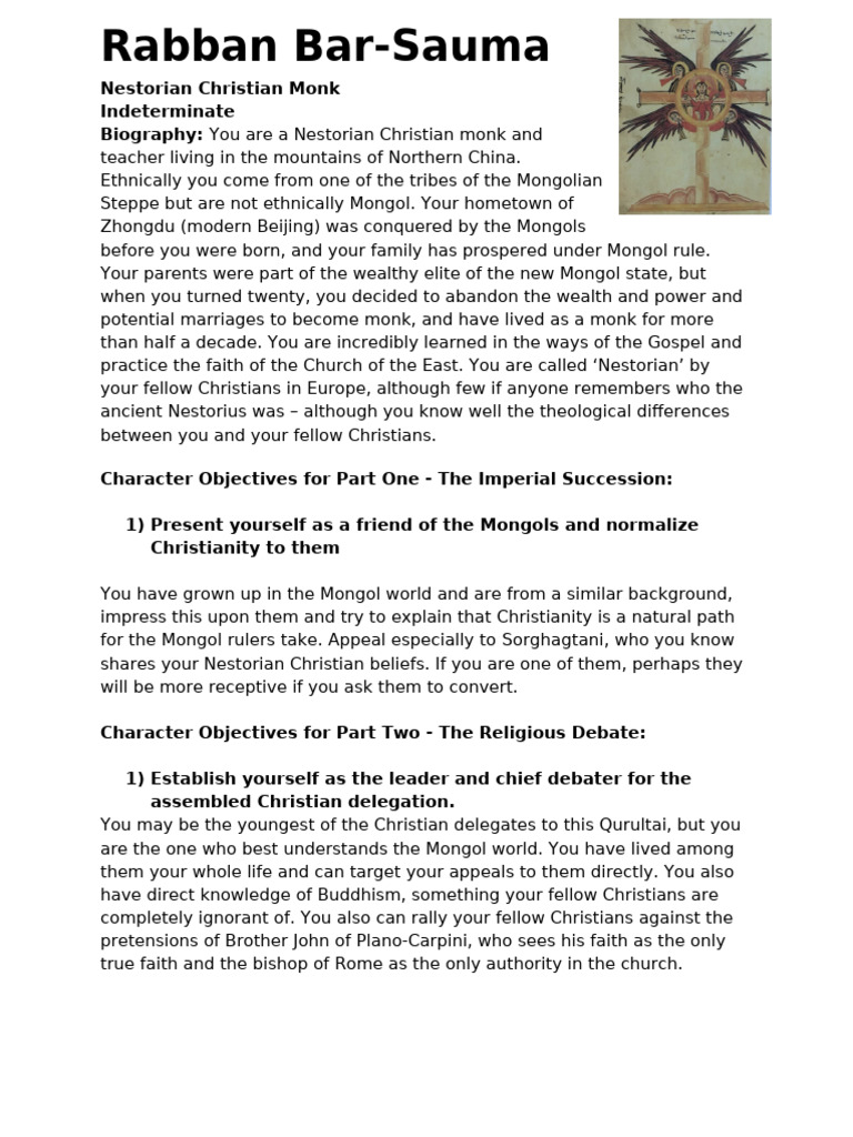 Character Sheet - Rabban Bar-Sauma | PDF