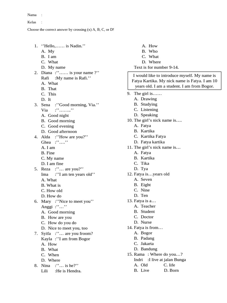 Soal Bahasa Inggris Sd Pdf