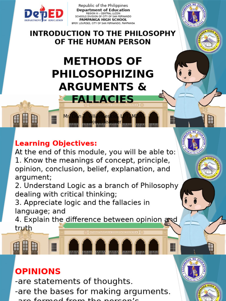 Philosophy Quarter 1 Methods of Philosophizing Arguments Fallacies | PDF
