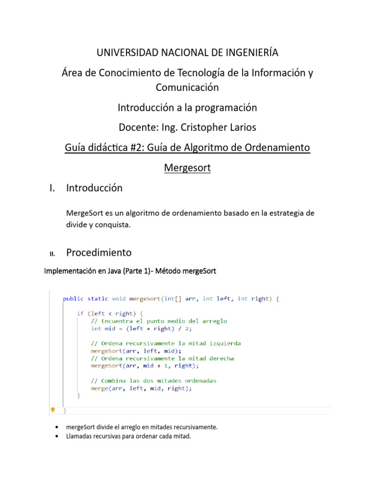 Guia Algoritmos De Ordenamiento Mergesort Pdf