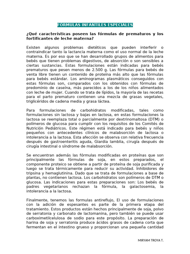 Fórmulas Infantiles Especiales | PDF
