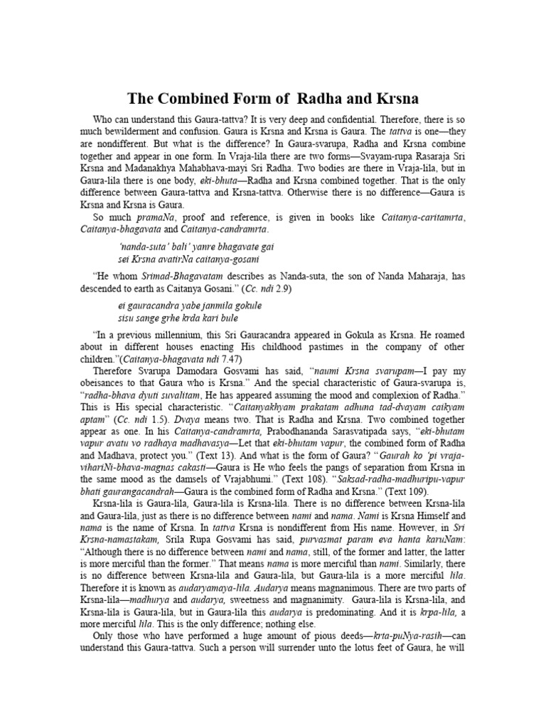 Combined Form of Radha and Krsna Gour Govinda Swami | PDF