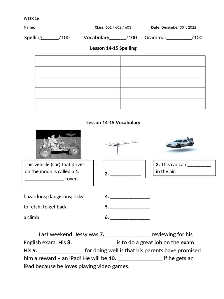 Wk 18 Lesson 14-15 VOC and Unit 8 Grammar | PDF