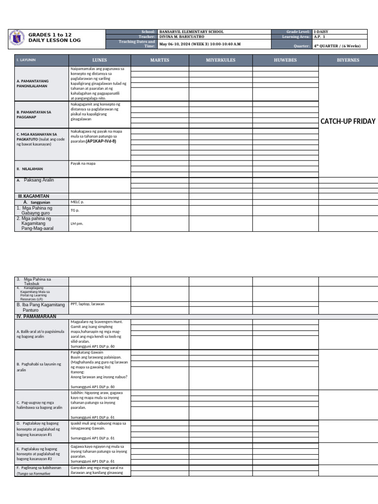 DLL - AP 1 Week 6-4th QTR | PDF | Differentiated Instruction | Behavior ...
