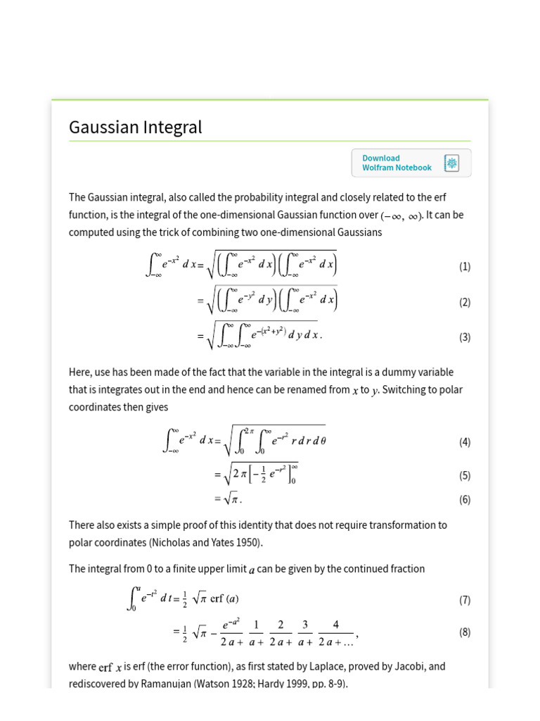 Gaussian Integral - From Wolfram MathWorld | PDF