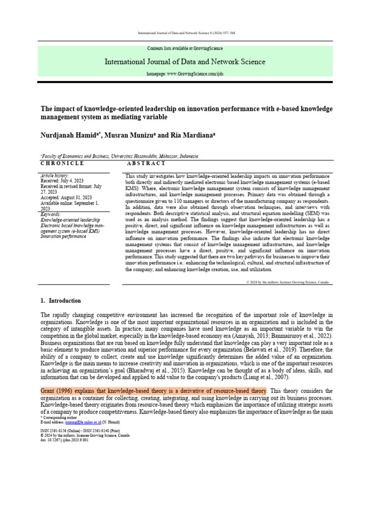 The Impact of Knowledge-Oriented Leadership On Innovation Performance ...