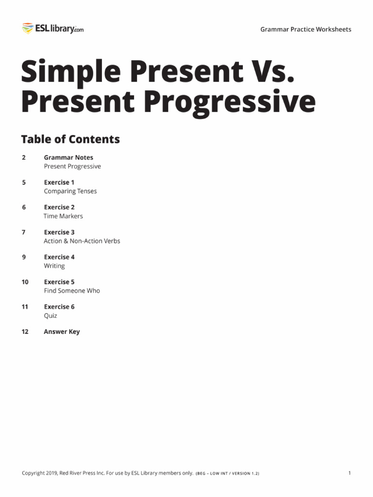 Simple Present vs. Present Progressive - Ellii Formerly ESL Library | PDF