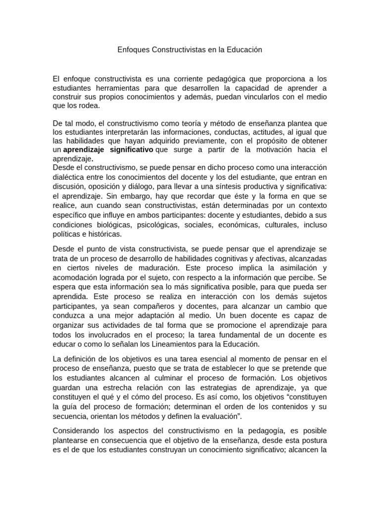 Enfoques Constructivistas en La Educación | PDF | Constructivismo (filosofía de la educación ...