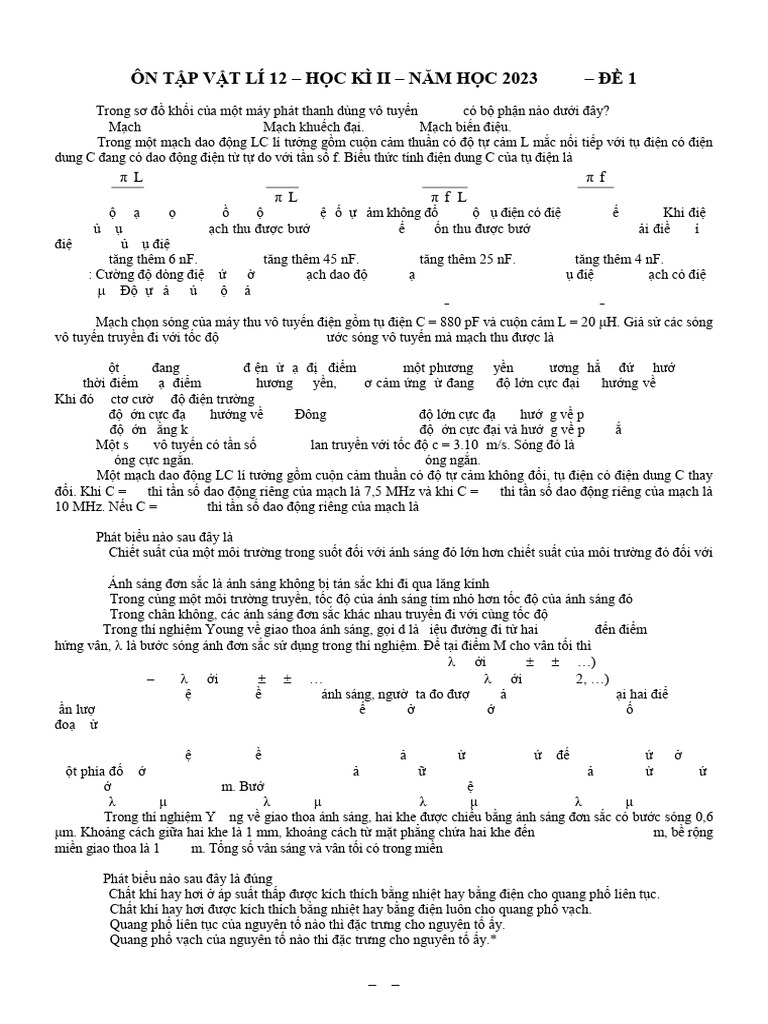 De On Vat Li 12 HK.2 - 1 | PDF
