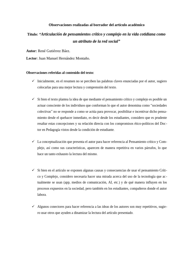 Artículo .Juan Manuel Hdez Montaño. | PDF | Pensamiento | Pensamiento crítico
