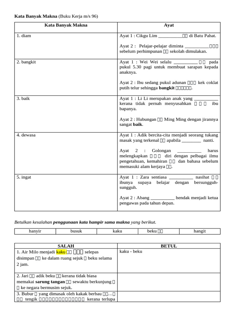 Kata Banyak Makna Dan Kata Hampir Sama Makna | PDF