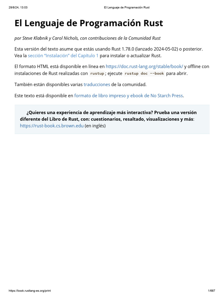 El Lenguaje de Programación Rust 2024 | PDF