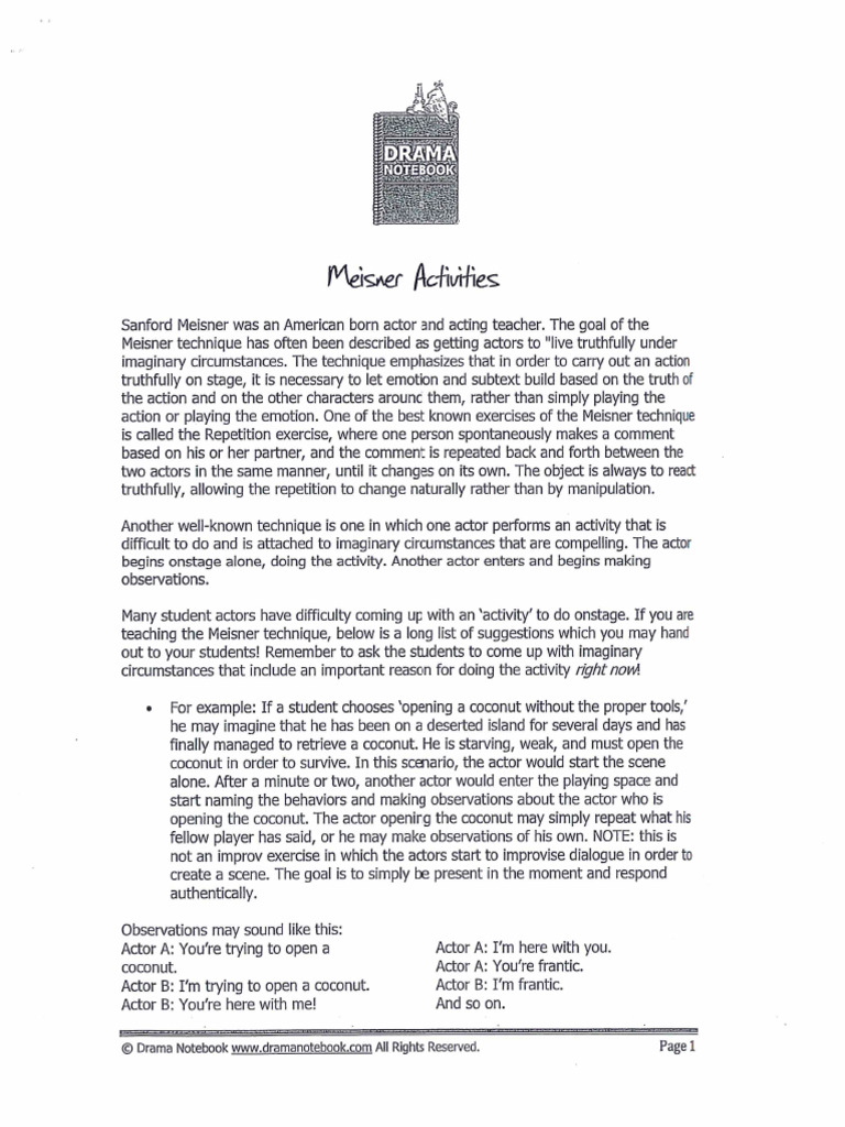 Meisner Activities List | PDF