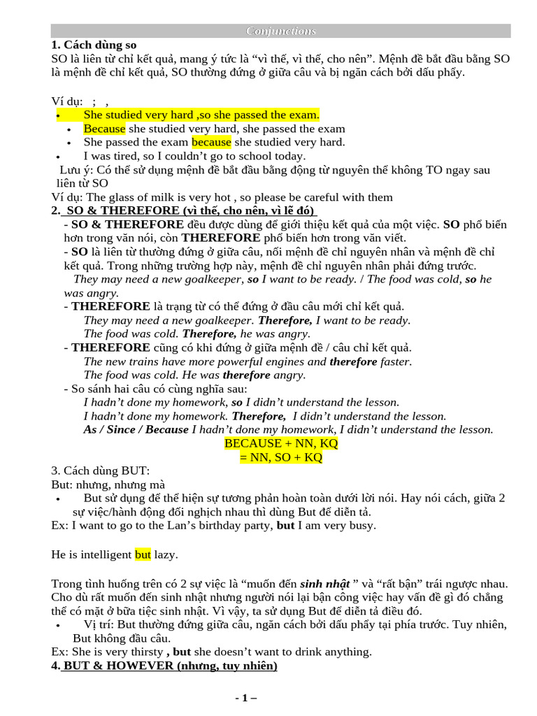 Conjunctions Li Thuyet Bai Tap Dap An | PDF