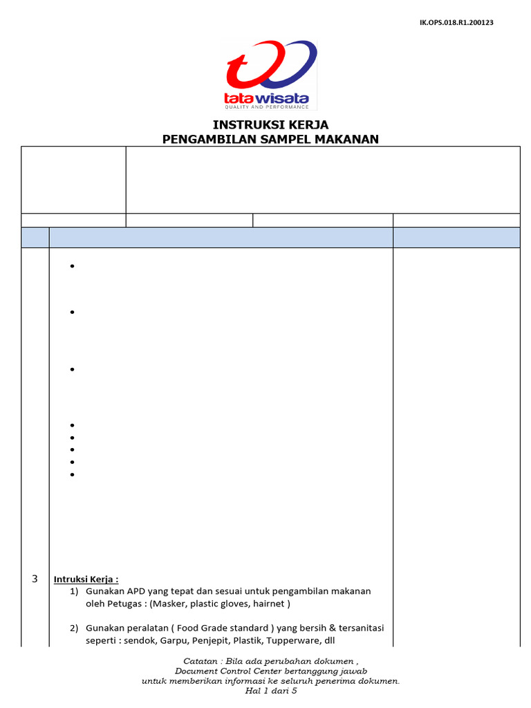 18.IK - OPS.018.R01.200123 - Pengambilan Sample Makanan | PDF