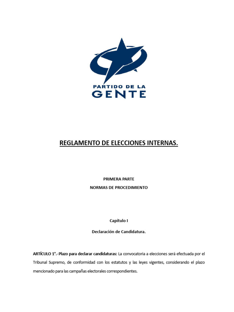 Reglamento Elecciones Internas Final PDG | PDF