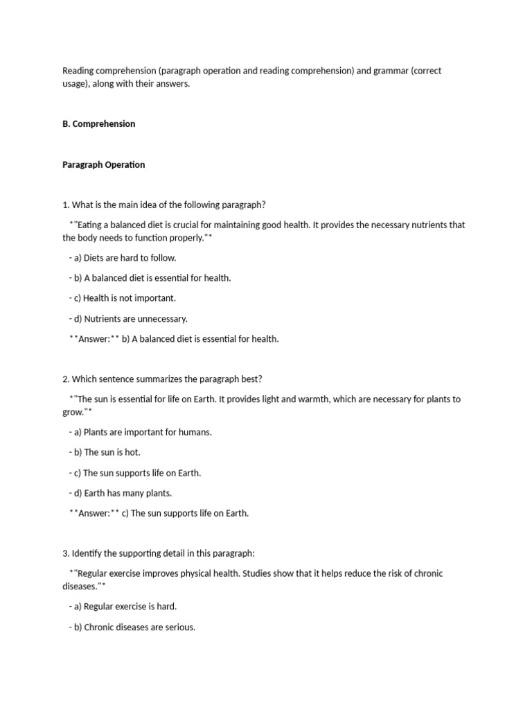 Reading comprehension QUESTION AND ANSWER | PDF