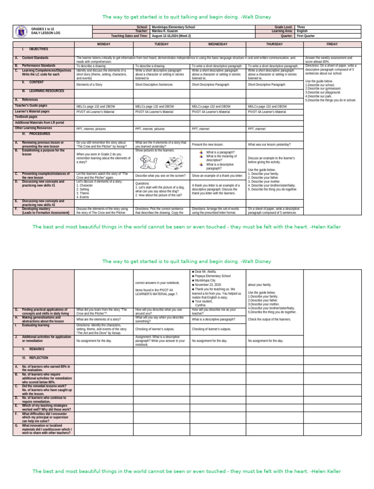 DLL English3 Q1W2 | PDF