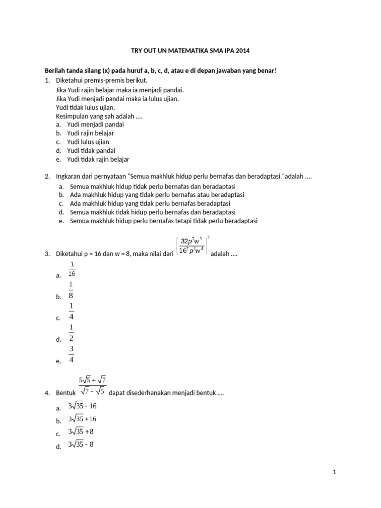 Soal-UN-Matematika-SMA-IPA-2015 Dan Pembahasan | PDF