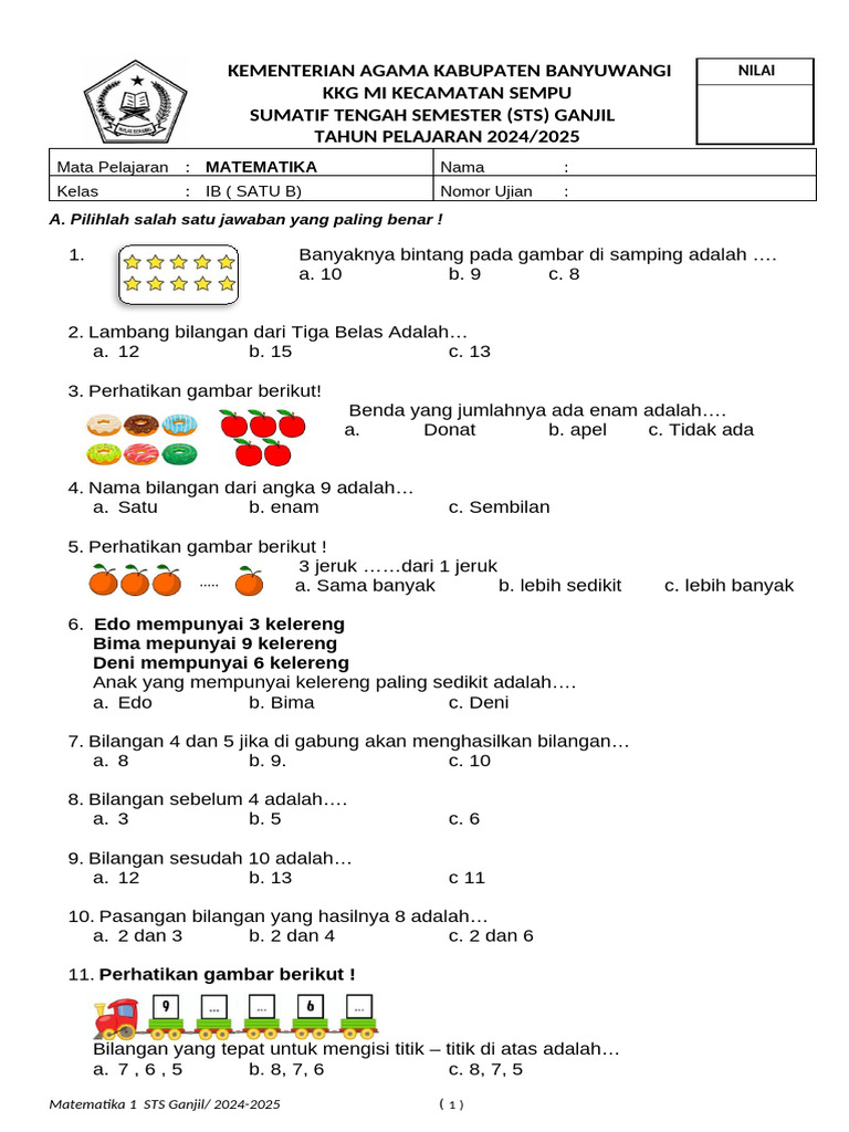 UTS GANJIL MTK 2024 | PDF