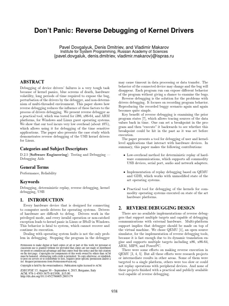 Don't Panic - Reverse Debugging of Kernel Drivers | PDF