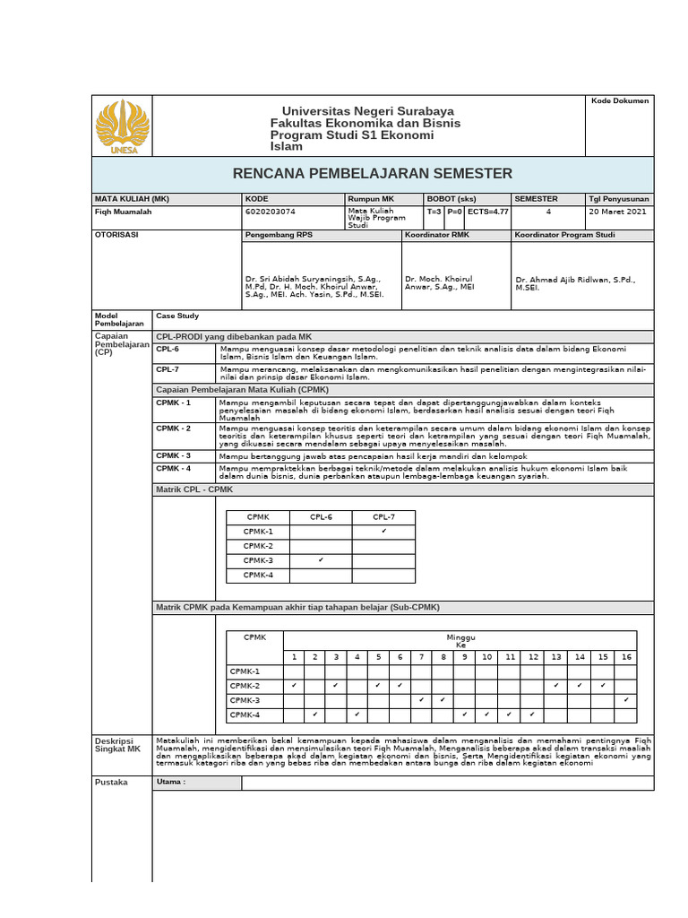 RPS Fiqh Muamalah | PDF