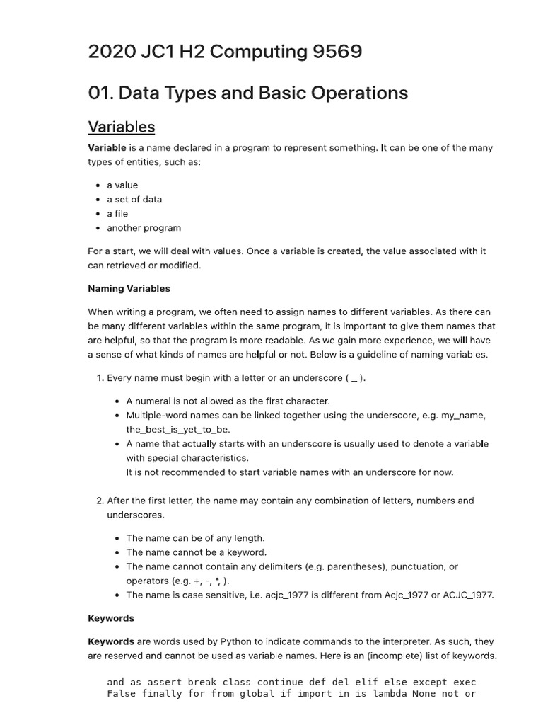 ACJC 2020-2021 H2 Computing 9569 Notes | PDF