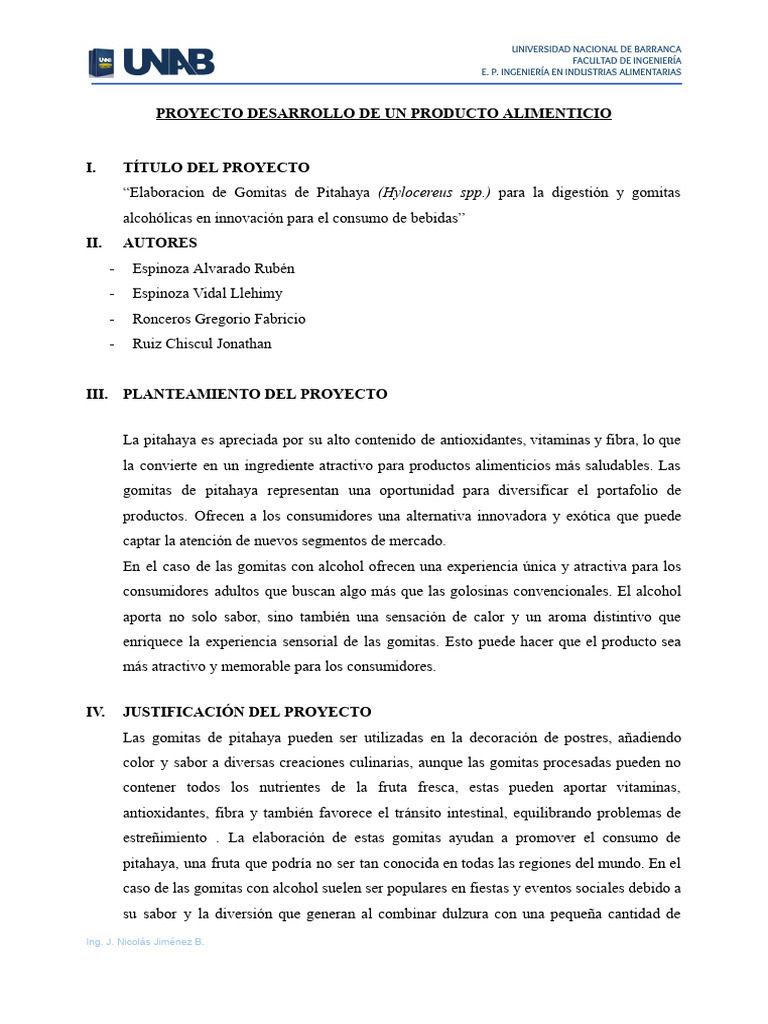 Proyecto de Elaboracion de Gomitas de Pitahaya y Alcohol | PDF