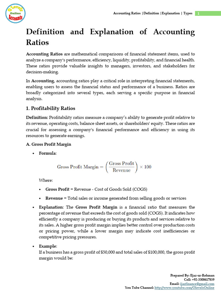 Accounting Ratios - Definition & Explanation | PDF | Equity (Finance ...