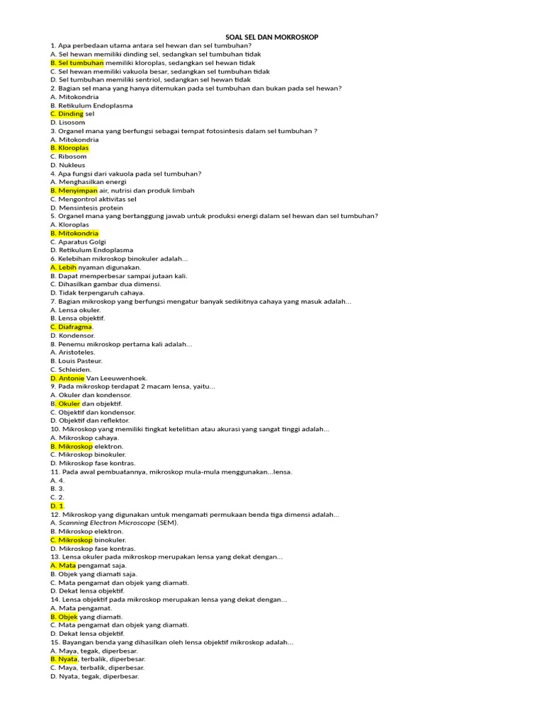 UH 1 SOAL SEL DAN MOKROSKOP Kelas 8 | PDF