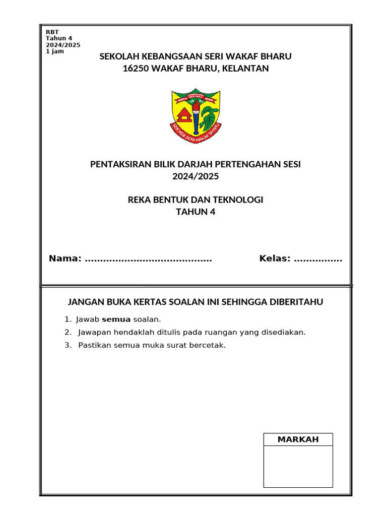 Cover Ujian - RBT | PDF