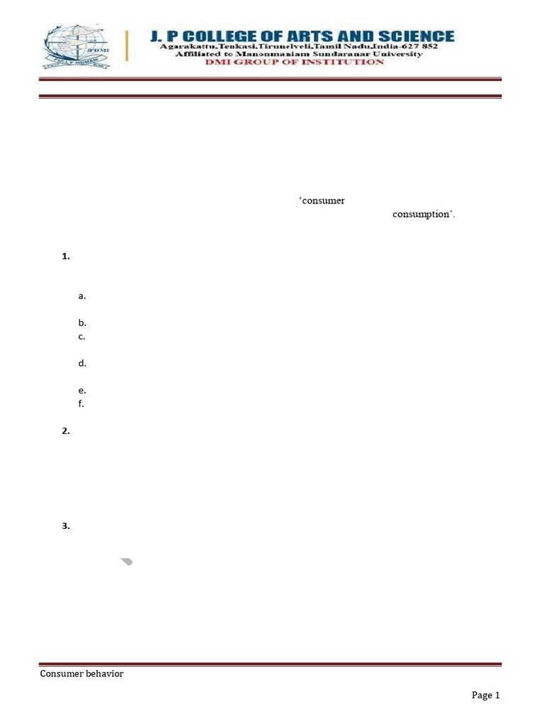 Consumer Behaviour Unit 1 | PDF