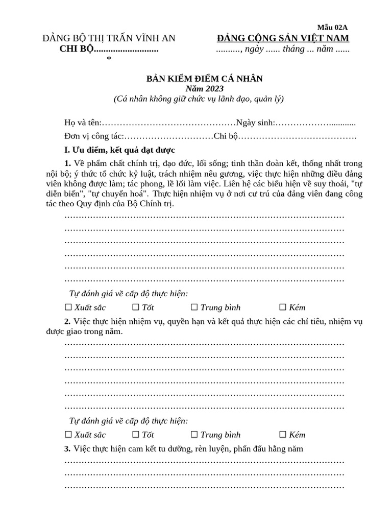 2. Mẫu 02A-HD KĐ.ĐG 2023 | PDF