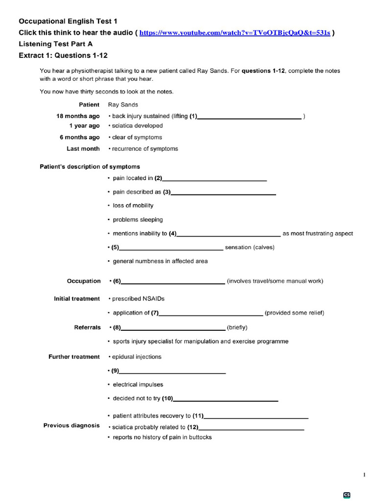 OET Practice Test 1 | PDF