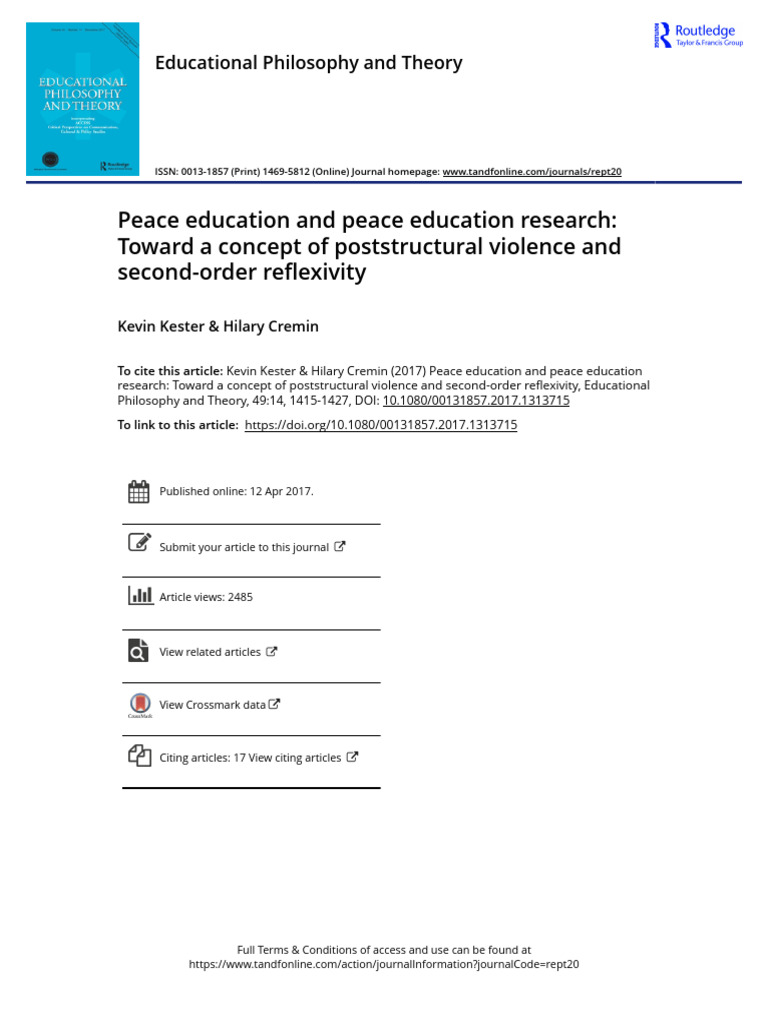 Peace Education and Peace Education Research Toward A Concept of ...