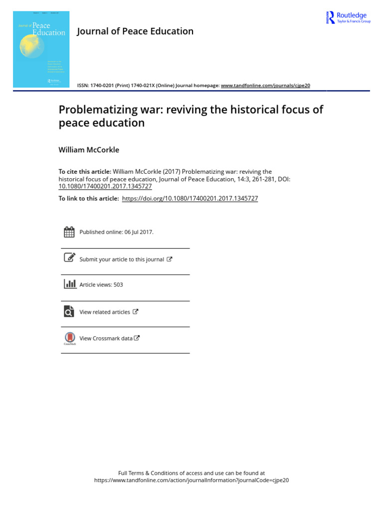Problematizing War Reviving The Historical Focus of Peace Education | PDF