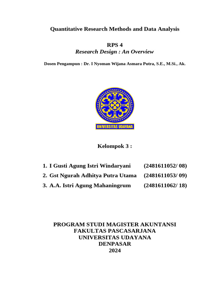 RMK Kelompok 3 - RPS 4 Quantitatif Research and Data Analysis - Research Design An Overview | PDF