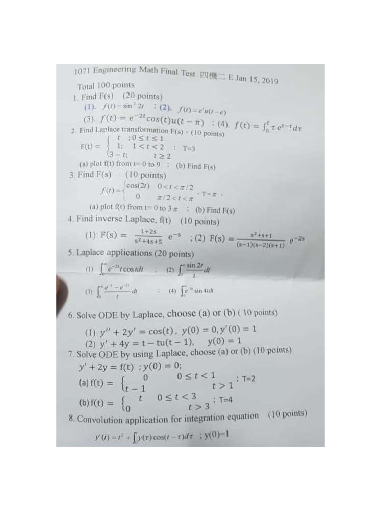 Engineering Math 1 Final Exam | PDF