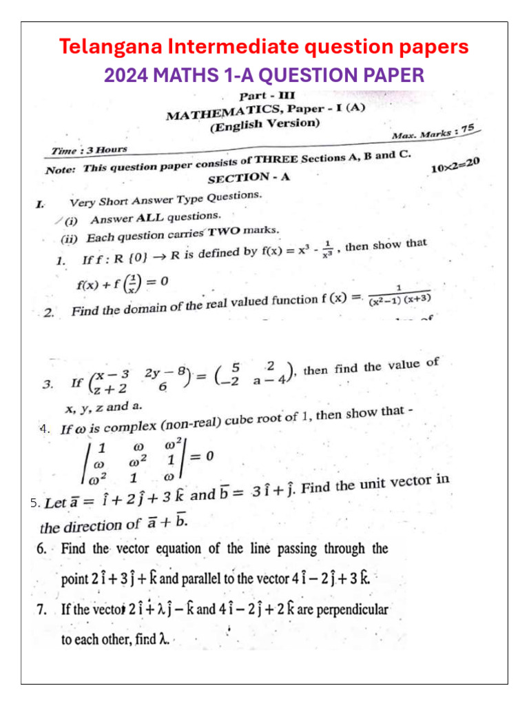2017,2019-2024 Maths 1a Ts Board Previous Papers. | PDF